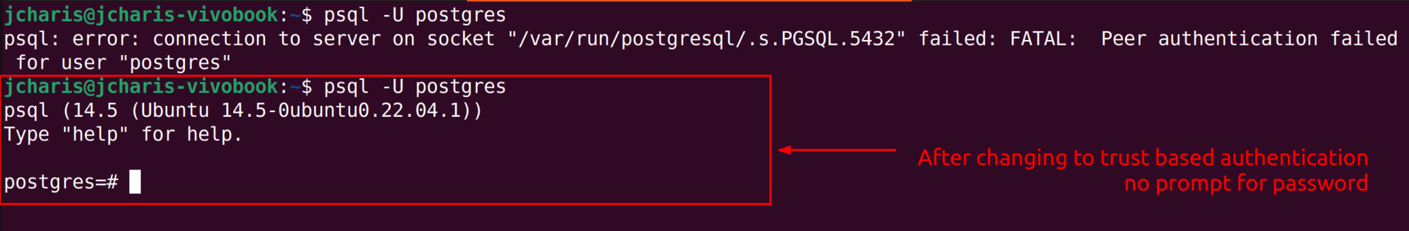 Logging into PostgreSQL without password prompt – JCharisTech